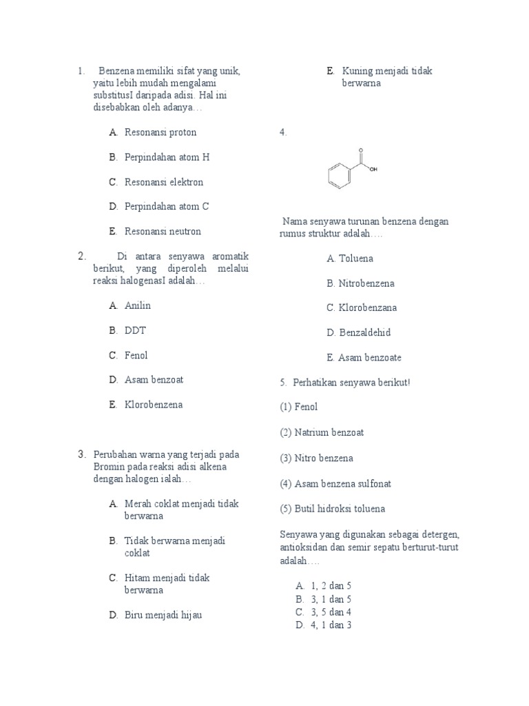 Soal Benzena XII MIPA 3 Kelompok 1 | PDF Soal Benzena XII MIPA 3 Kelompok 1 | PDF