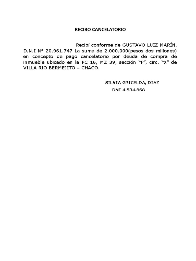 RECIBO CANCELATORIO.docx | PDF