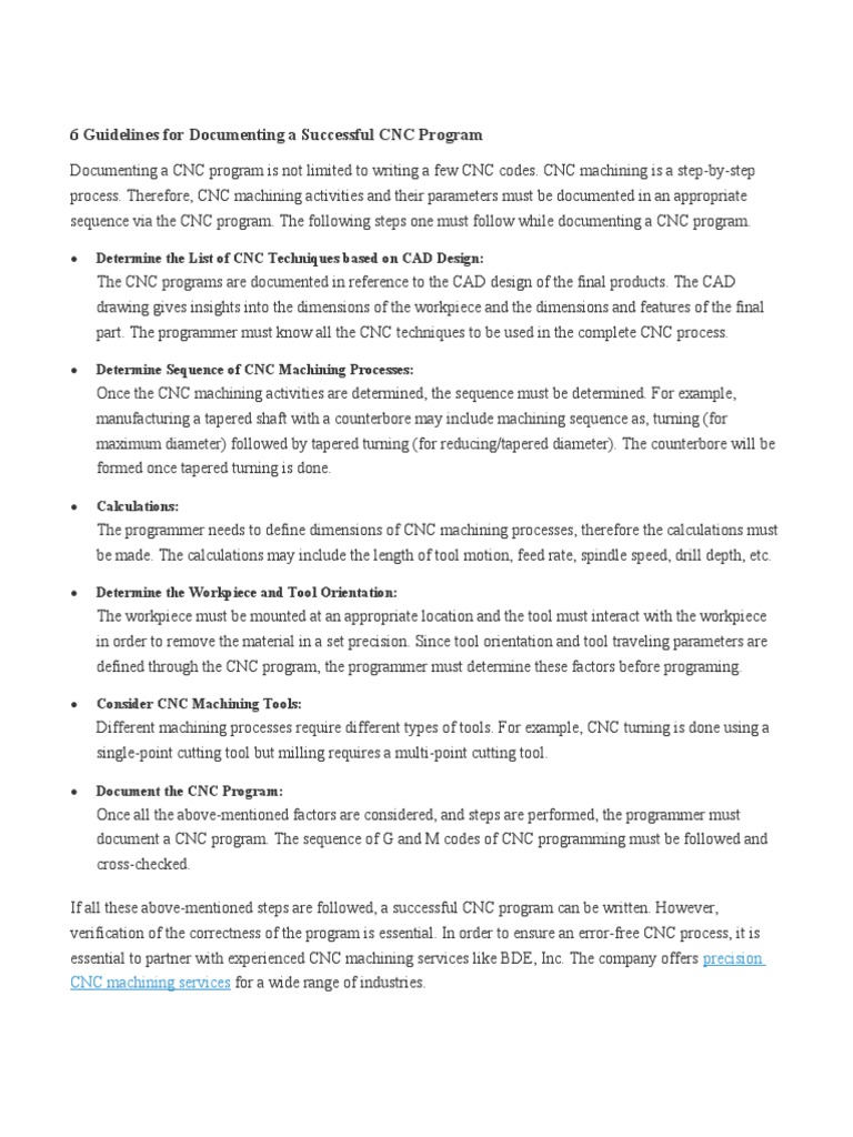 6 Guidelines For Documenting A Successful CNC Program | PDF | Machining | Numerical Control