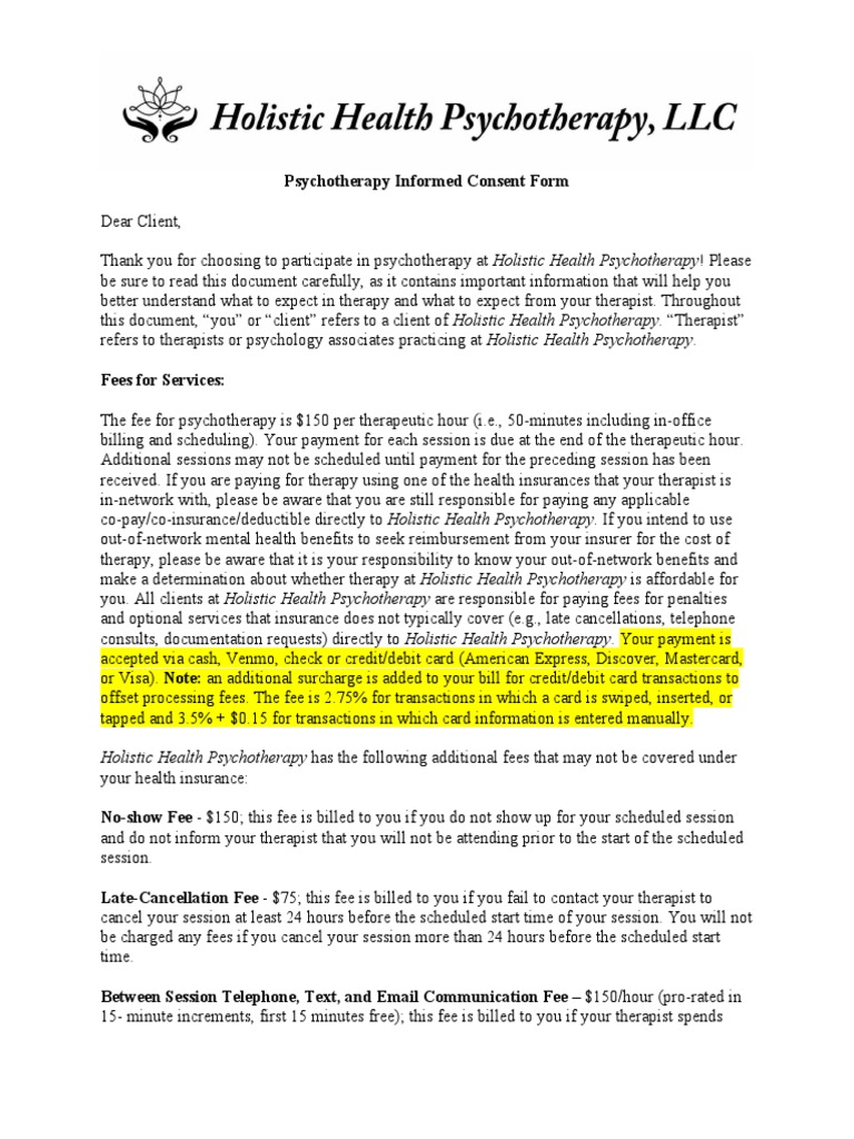 Draft HHP Informed Consent Form | PDF | Psychotherapy | Debit Card