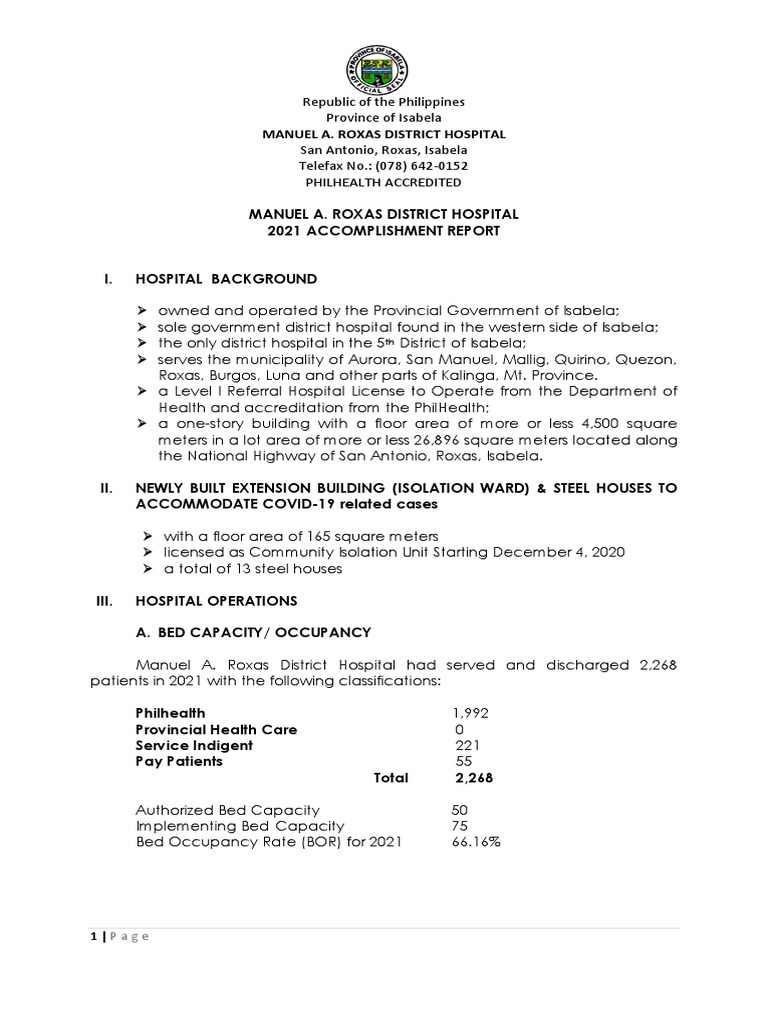 MARDH Annual Accomplishment Report 2021 | PDF | Hospital | Physical ...