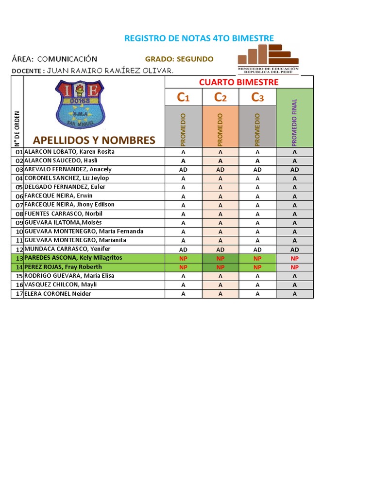 NOTAS 4TO BIMESTRE.xlsx | PDF