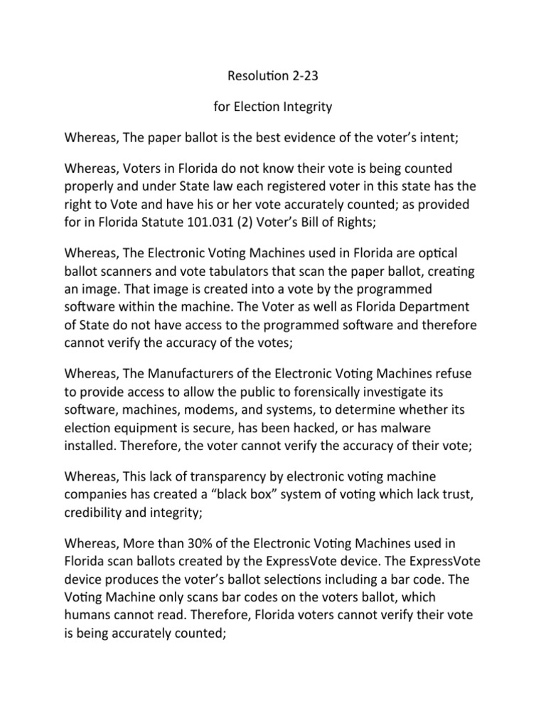 Resolution 2-23 For Election Integrity Submitted For March 212023 ...