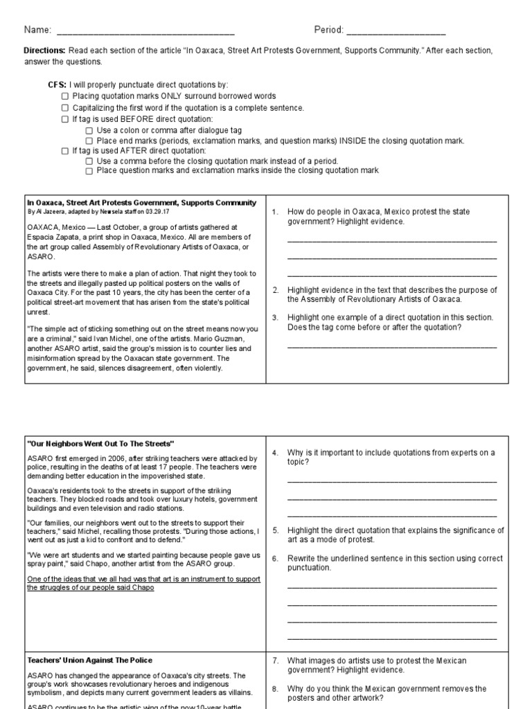 Social Movement + Art - Quotations Practice Combined PDF | PDF ...