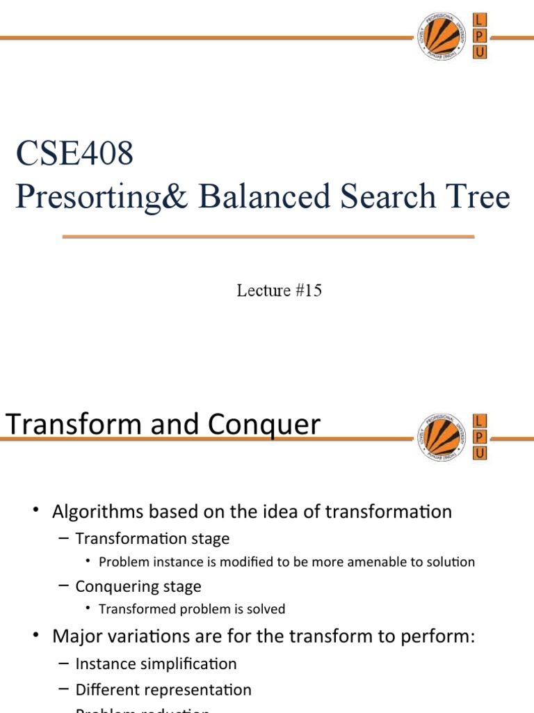 Lecture15 (Presorting, BST) | PDF | Algorithms | Theoretical Computer ...