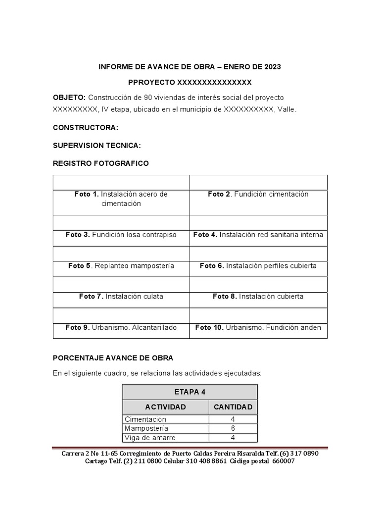 Informe Avance de Obra | PDF