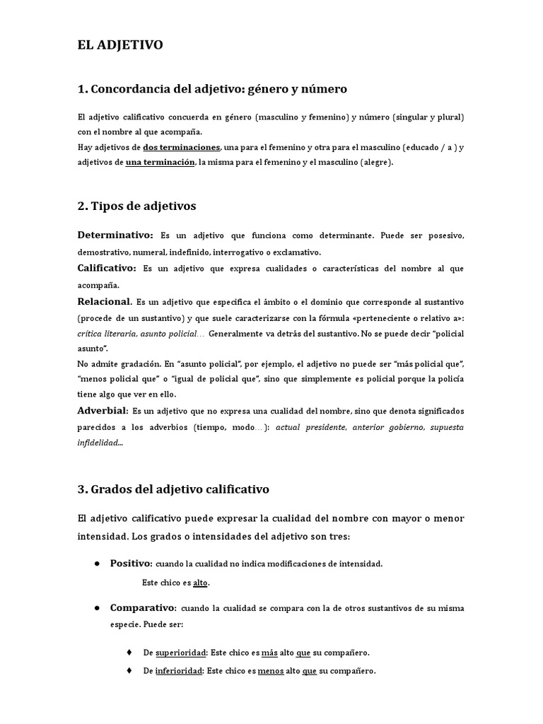 Tipos y Grados del Adjetivo en Español | PDF | Adjetivo | Lingüística