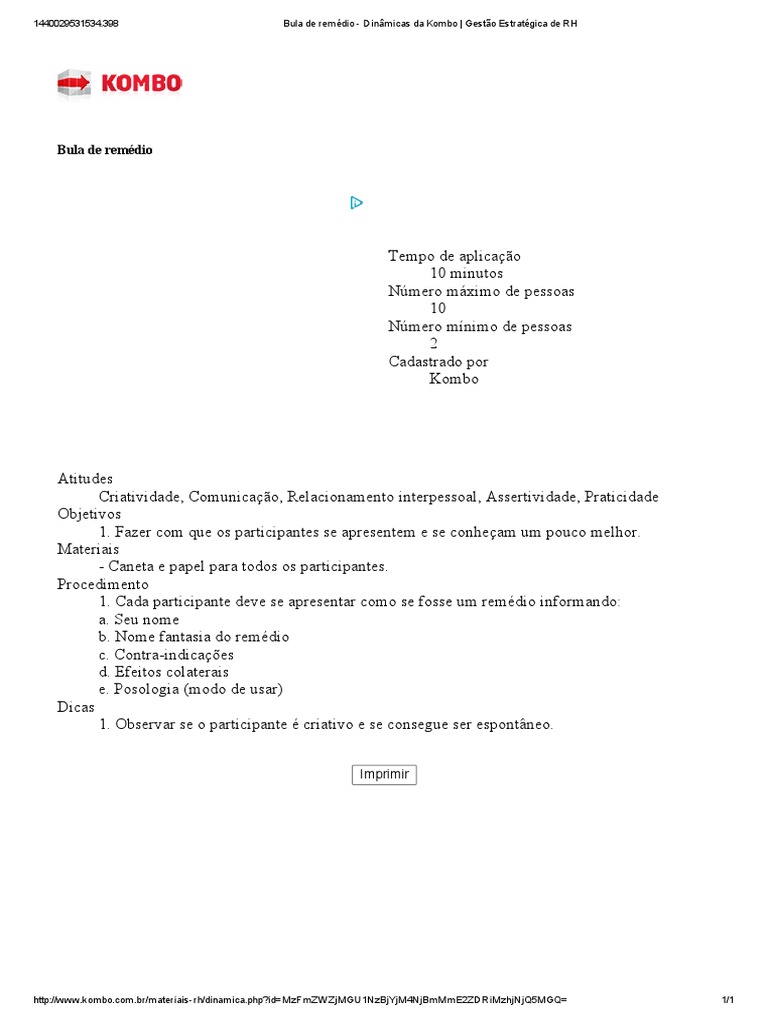 Bula de Remédio: Dinâmica de Apresentação | PDF