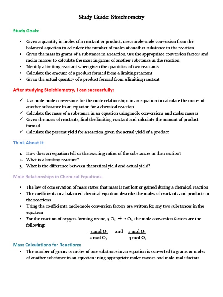 Study Guide | PDF | Stoichiometry | Mole (Unit)