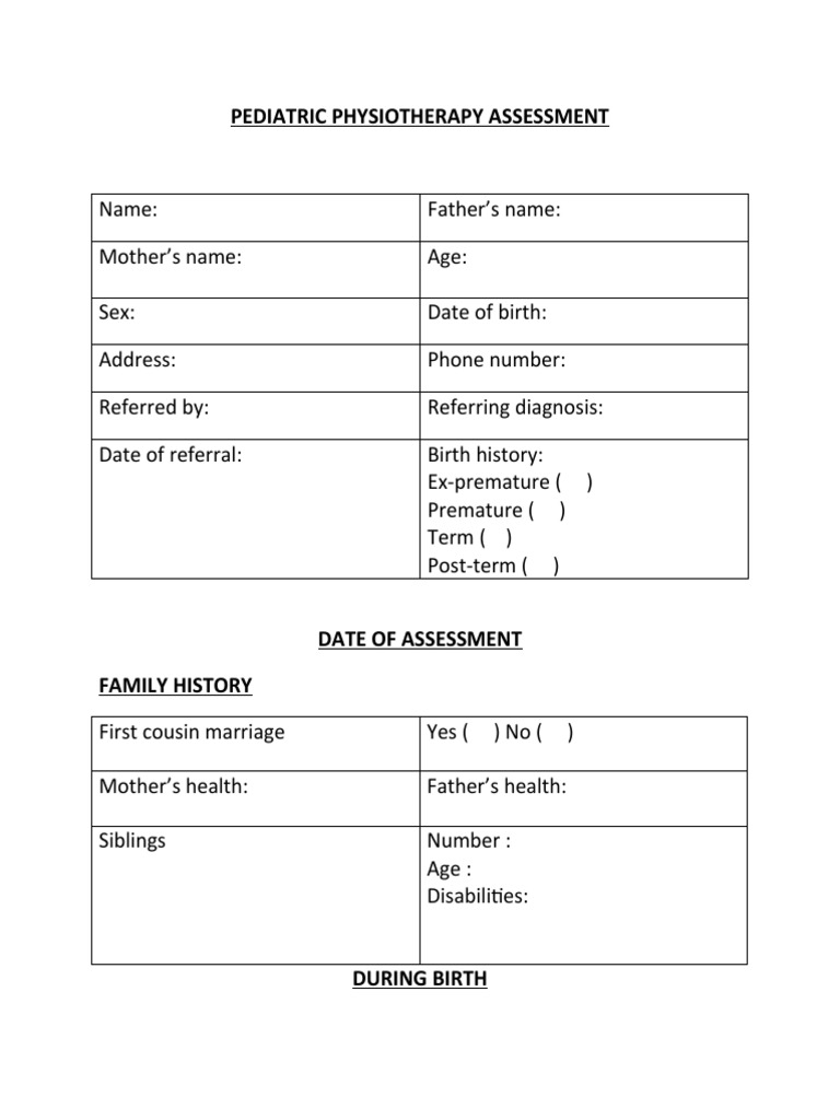 Pediatric Physiotherapy Assessment Aidaaaaa 2 | PDF | Anatomical Terms ...