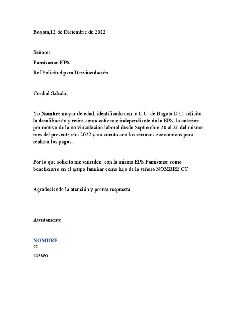 Carta para La Eps | PDF