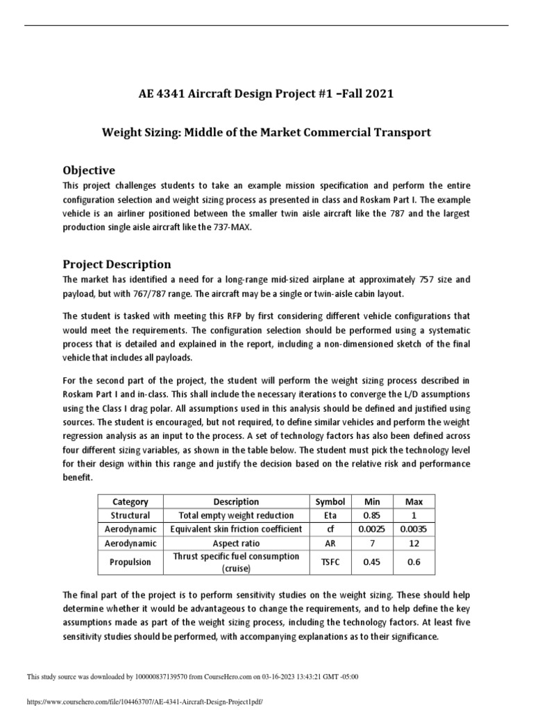 Mid-Sized Aircraft Design Project 2021 | PDF | Aircraft | Airliner