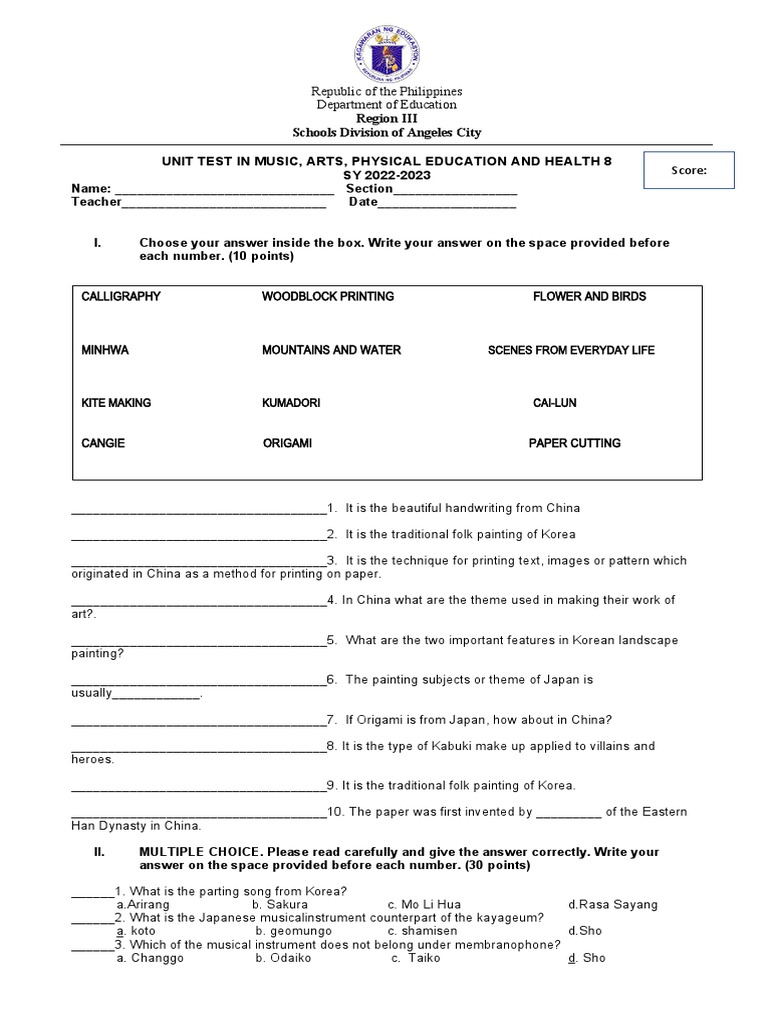 Unit Test-Mapeh-8 Quarter 2 | PDF | Pregnancy