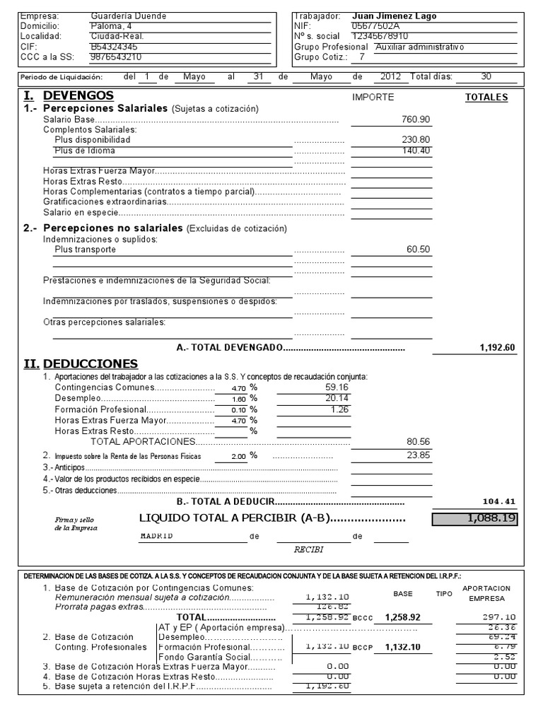 Modelo - Nomina - Excel Tema 7 FOL | PDF | Salario | Labor