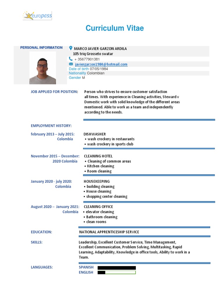 CV Marco Javier Garzon Ardila HK | PDF