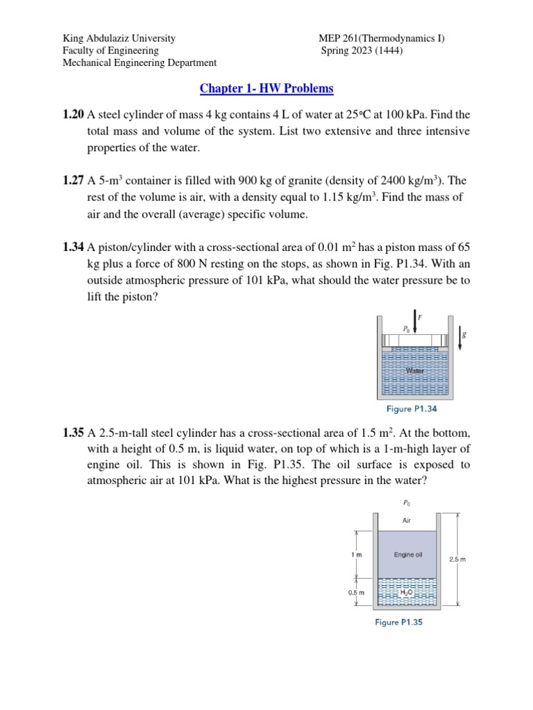 CH 01 - HW - PROBLEMS | PDF | Pressure | Pressure Measurement