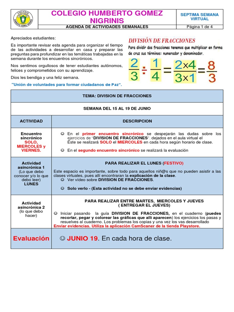 Agenda: División de Fracciones | PDF