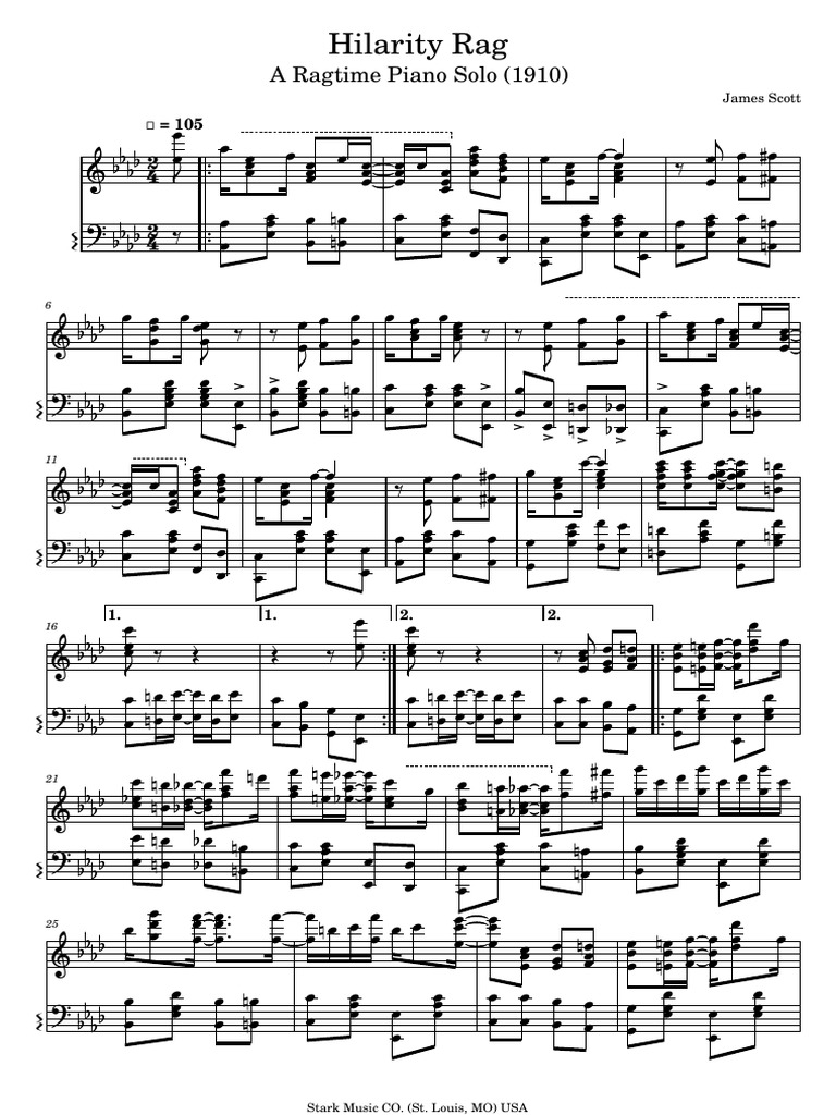 Hilarity Rag by James Scott | PDF | Ragtime | Folk Music