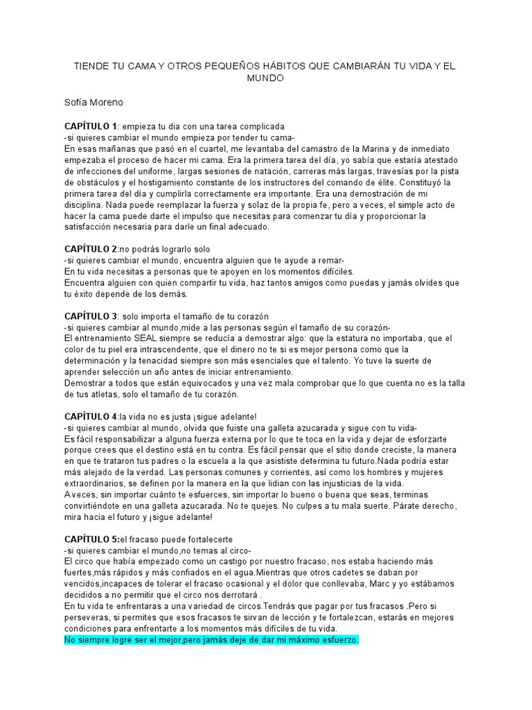 Tiende Tu Cama Resumen | PDF