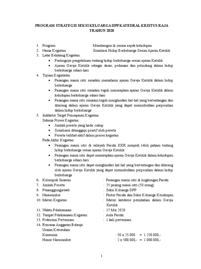 Sinopsis Program Seksi Keluarga DPP Tahun 2020 | PDF