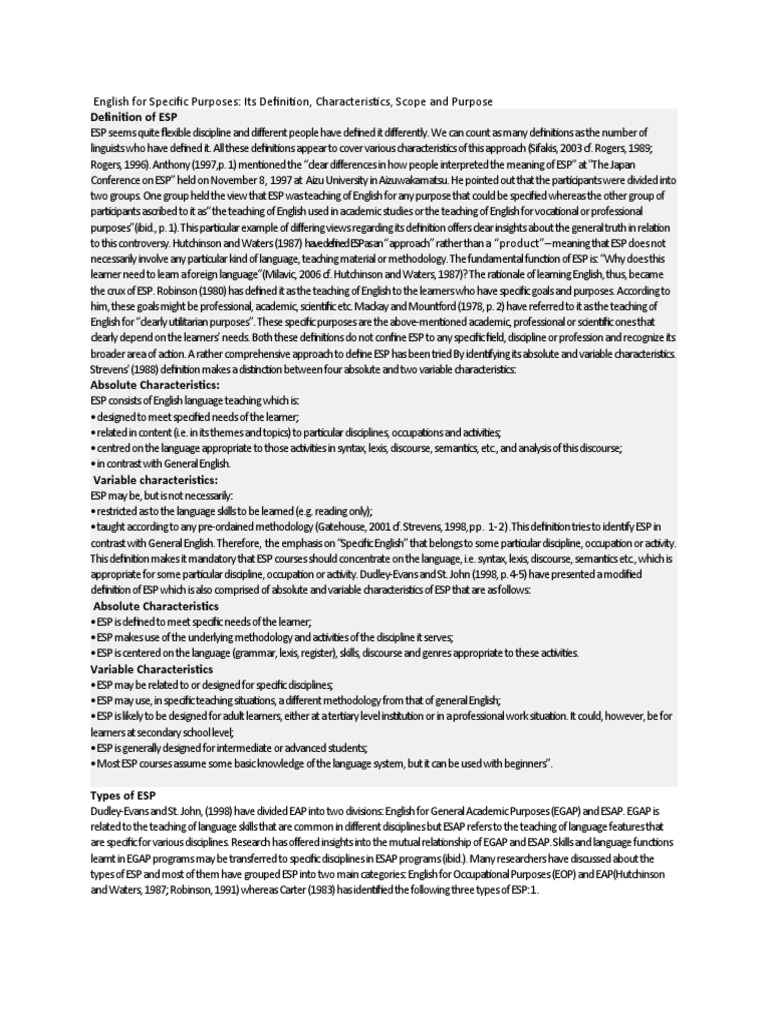 English For Specific Purposes PDF English Language Methodology