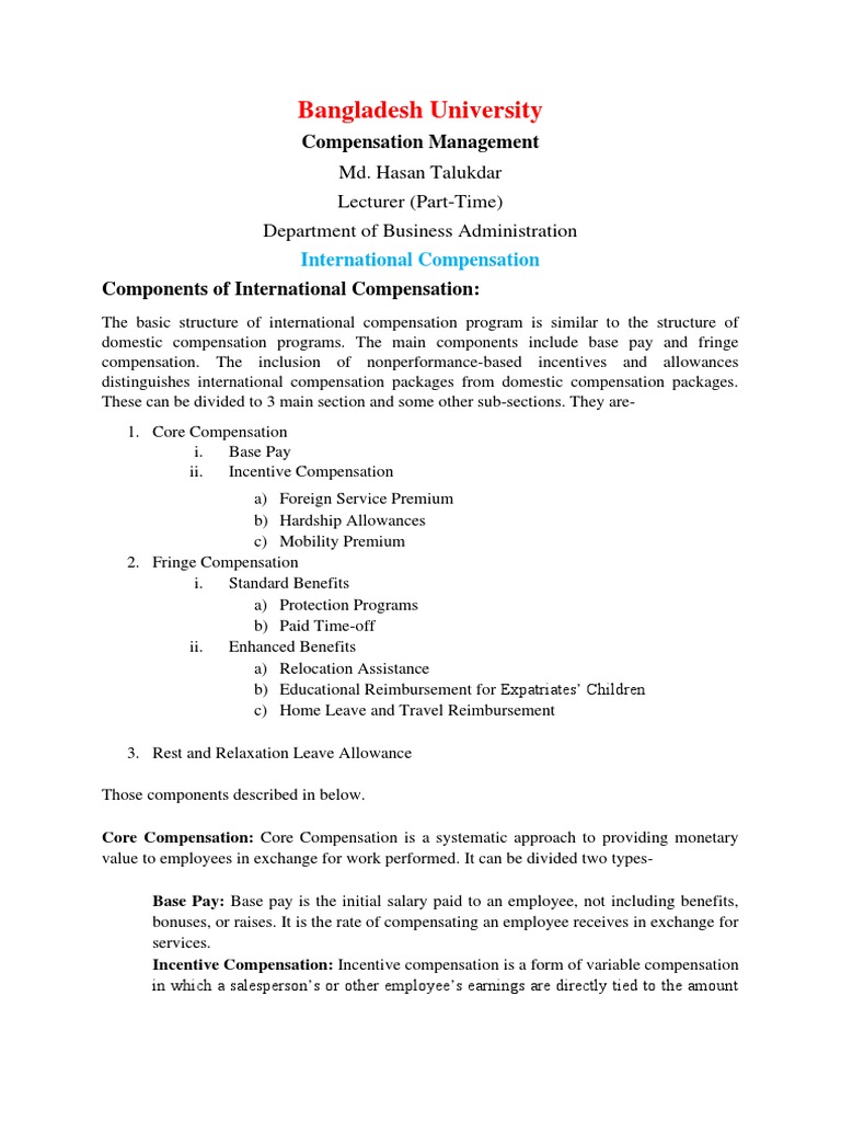 International Compensation Pdf Employee Benefits Employment