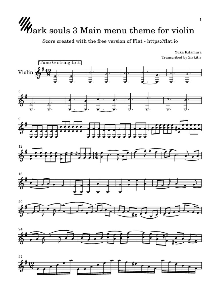 Dark Souls 3 Main Menu Theme For Violin PDF | PDF
