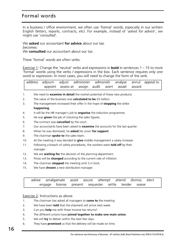 Vocab handout_Formal words | PDF | Taxes | Business