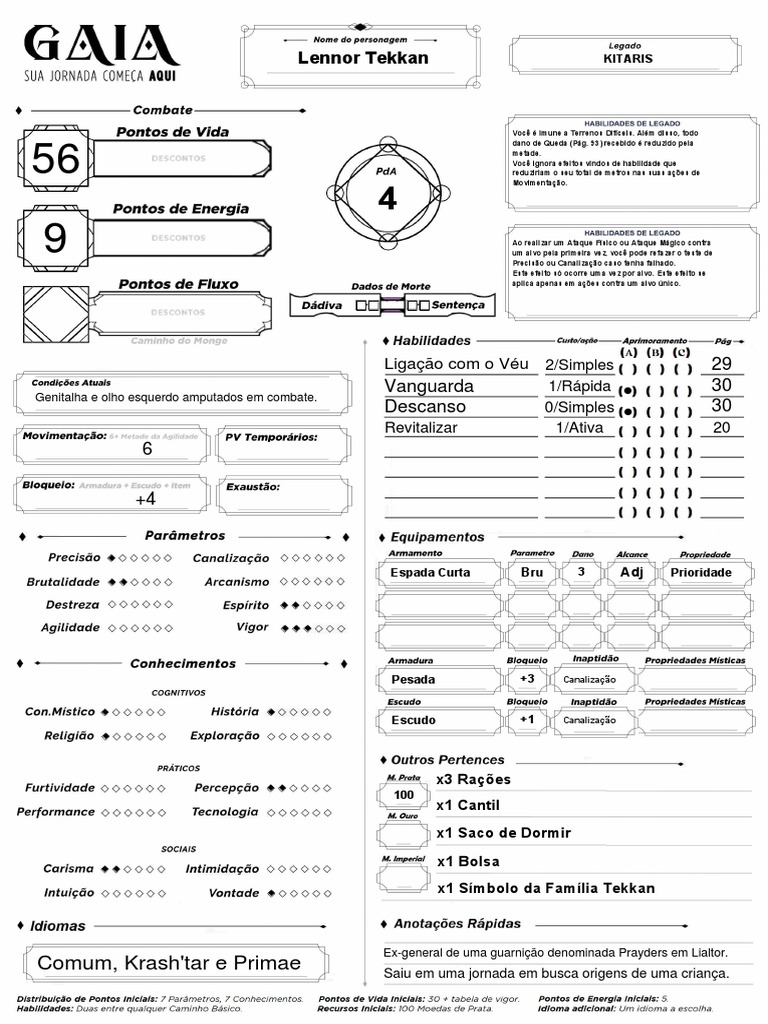 Habilidades e Equipamentos de Lennor Tekkan | PDF
