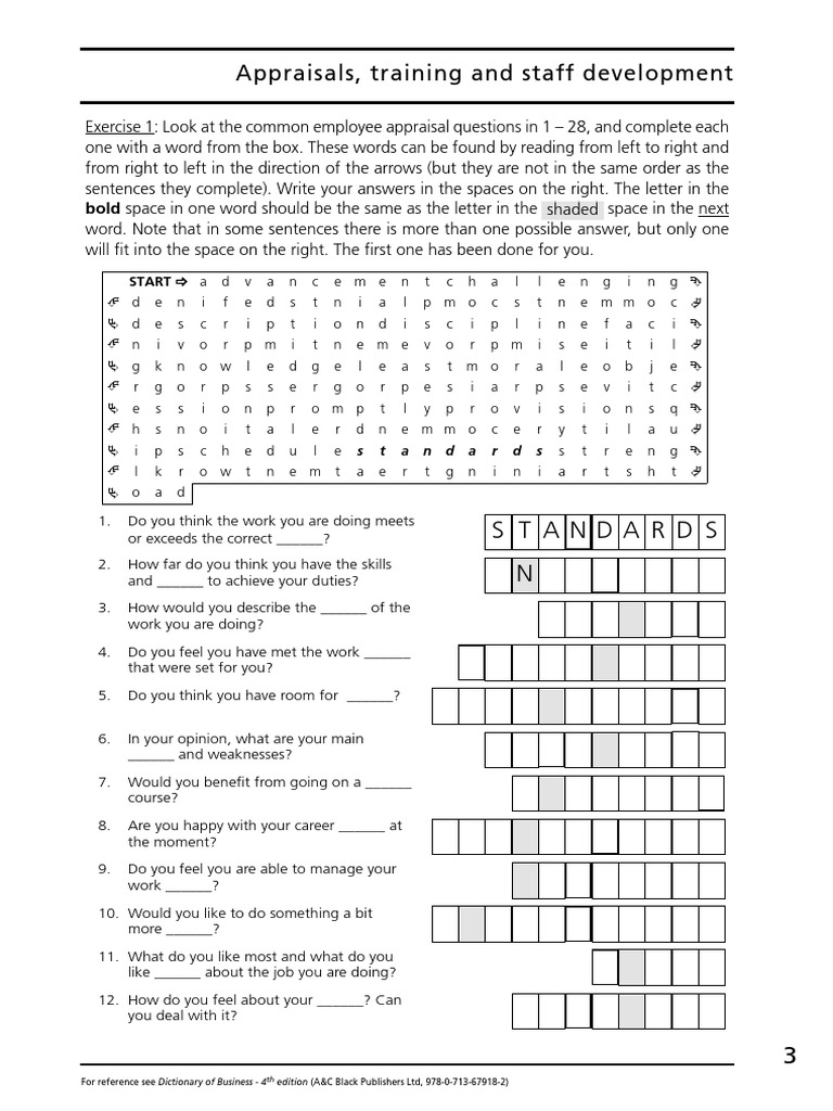 Vocab handout_Appraisal, training and staff development | PDF