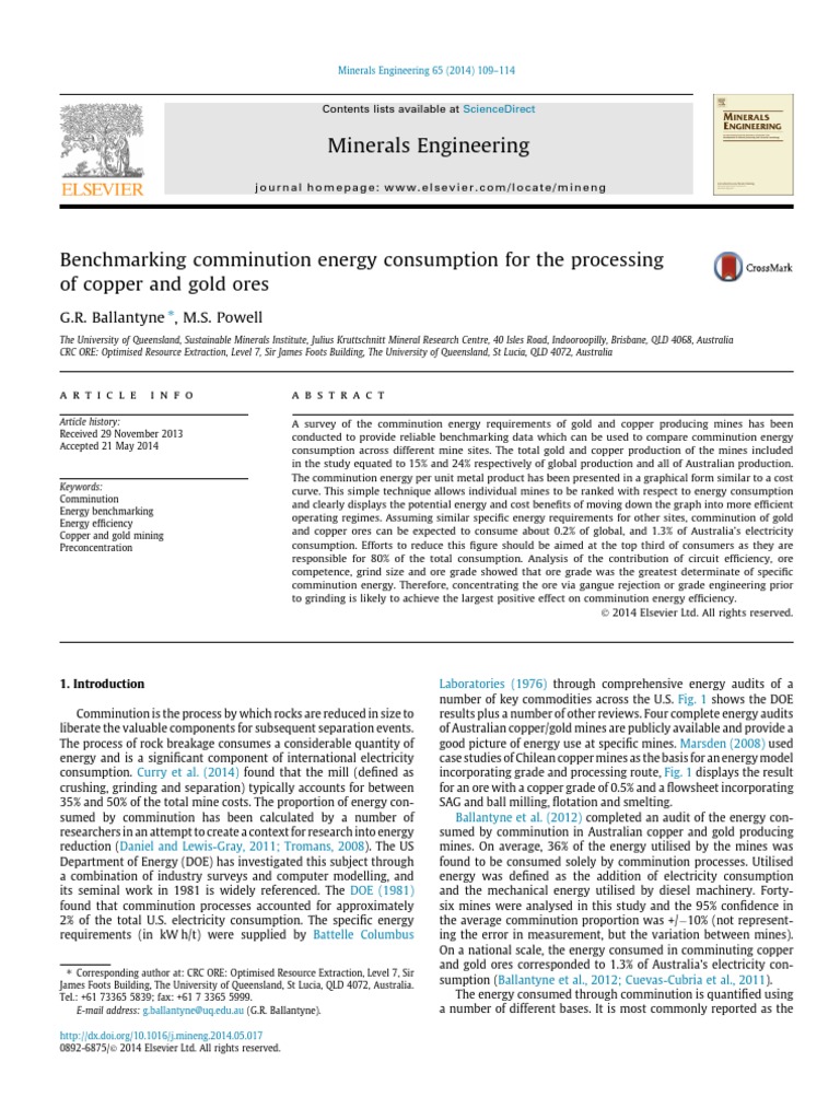 Benchmarking Comminution Energy Consumption For The Processing ... Benchmarking Comminution Energy Consumption For The Processing ...