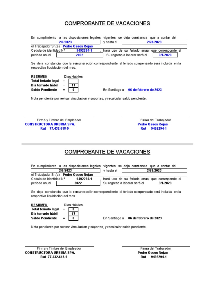 FORMATO VACACIONES | PDF
