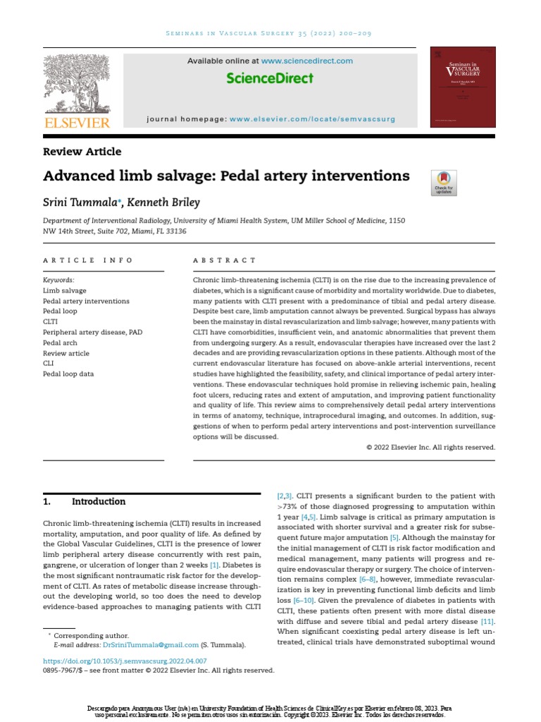 Advanced Limb Salvage - Pedal Artery Interventions | PDF ...