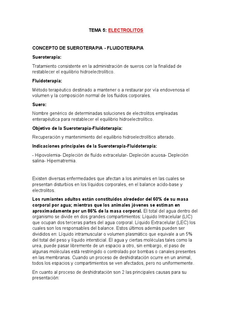Tema 5 Electrolitos | PDF | Electrólito | Sodio