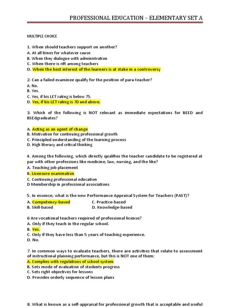 PROFESSIONAL EDUCATION MULTIPLE CHOICE | PDF | Educational Assessment ...