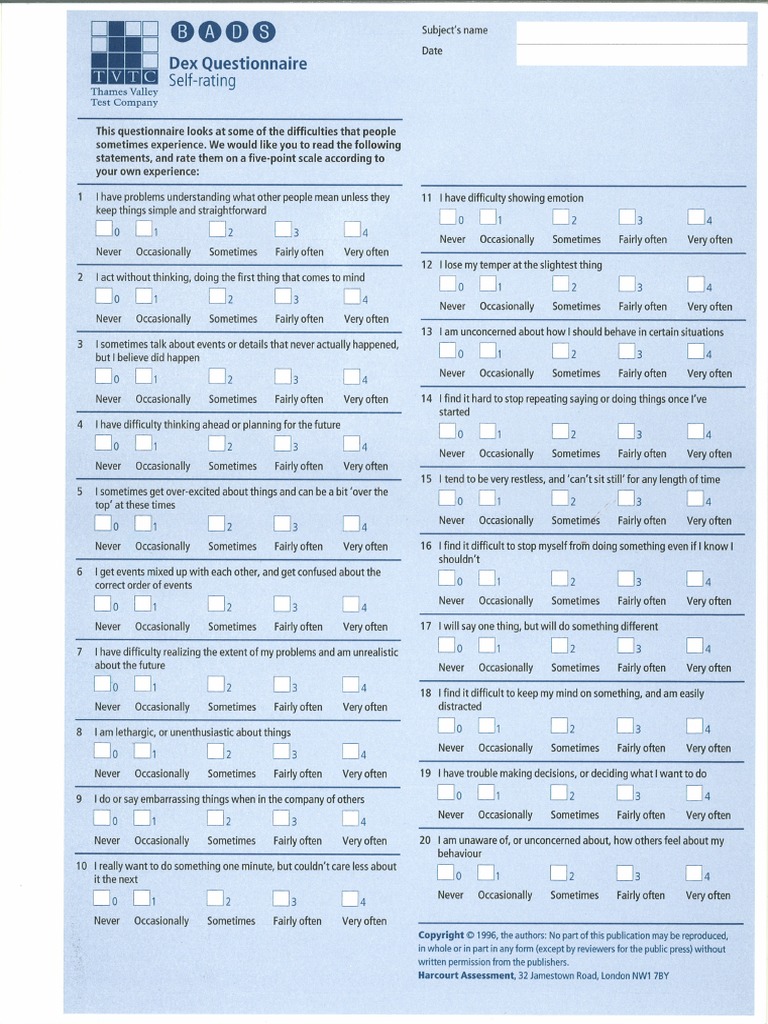 Dex Questionnaire | PDF