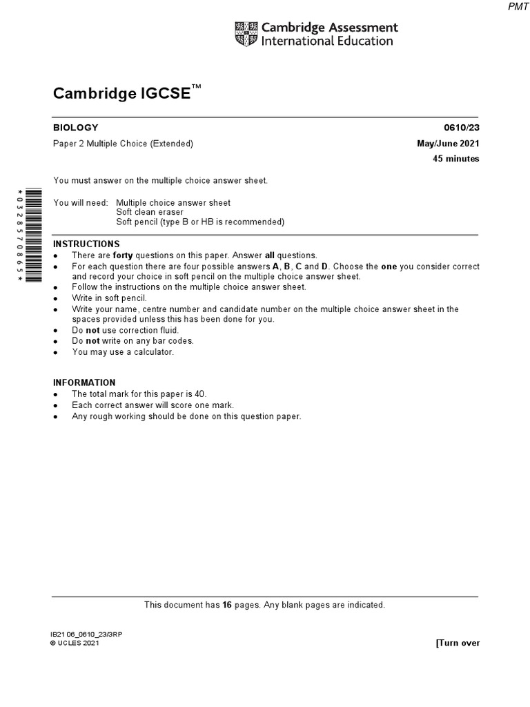 June 2021 (v3) QP - Paper 2 CIE Biology IGCSE | PDF | Genetics | Sexual ...