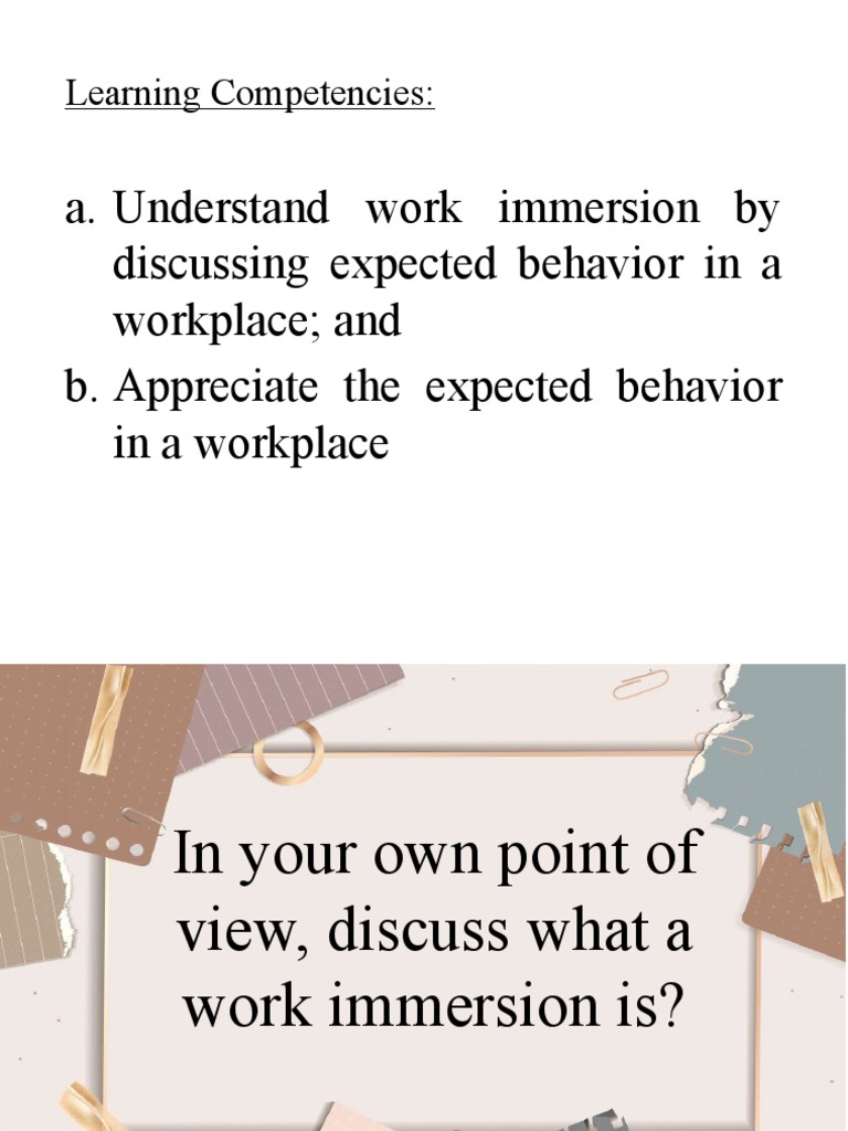 Understanding Work Immersion Expectations | PDF | Integrity | Social ...