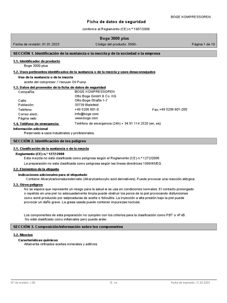 Ficha Seguridad Boge 3000 Plus | PDF | Residuos | Agua