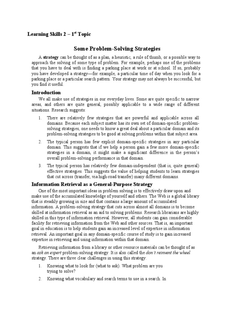 Mastering Problem Solving: An Introduction to Effective Strategies for Information Retrieval ...