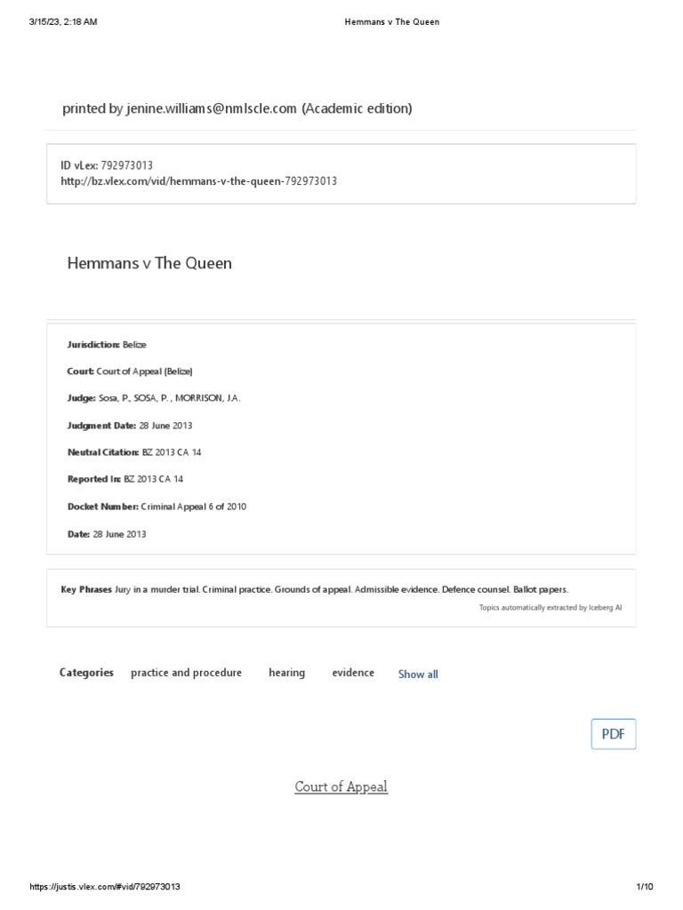 Analysis of Evidentiary Issues Regarding Proof of Identity and Cause of ...