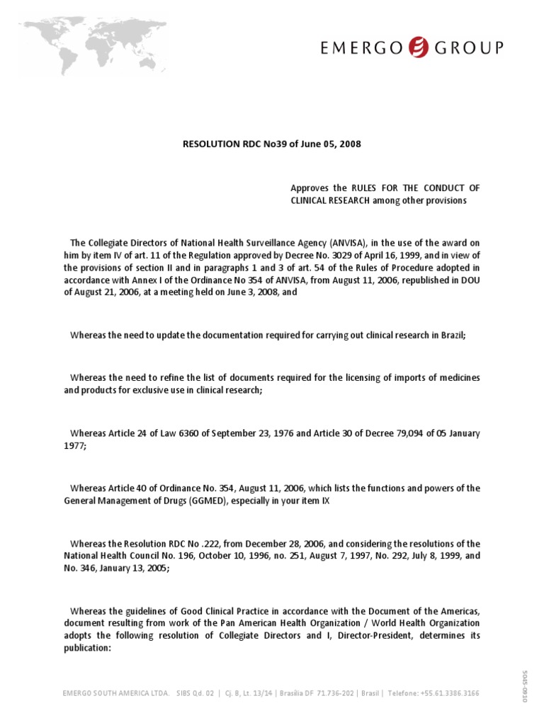 Brazil Resolution RDC No 39 5 Jun 2008 | PDF | Clinical Trial | Phases ...