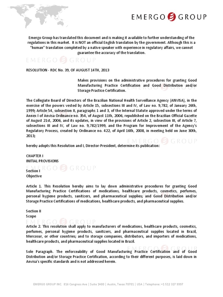 ANVISA RDC 39/2013 GMP Guidelines | PDF | Health Care | Quality Assurance
