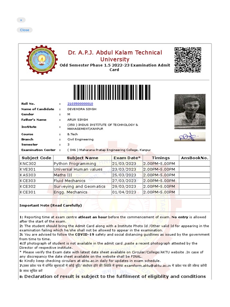 Admit Card | PDF