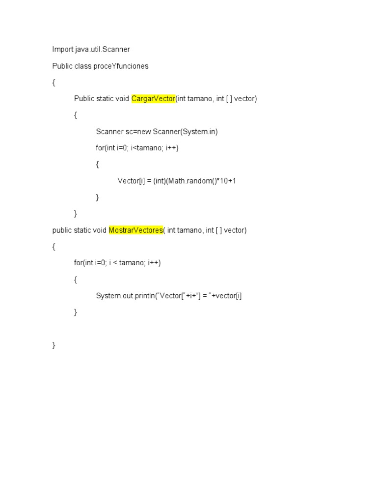 Funciones y Procedimientos Con Vectores en Java | PDF | Datos de ...