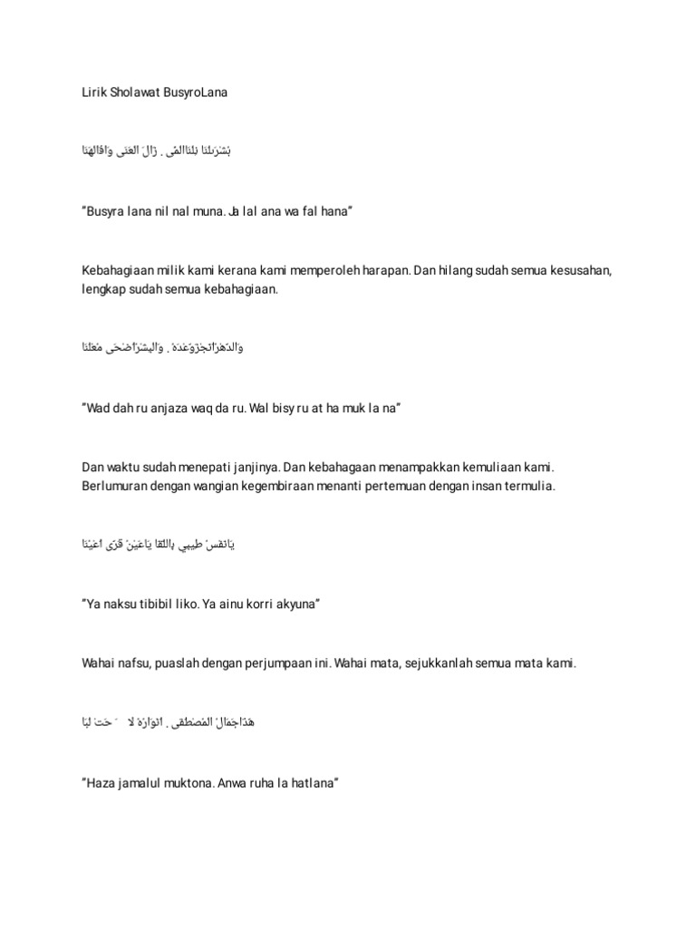 Lirik Sholawat Busyro Lana | PDF