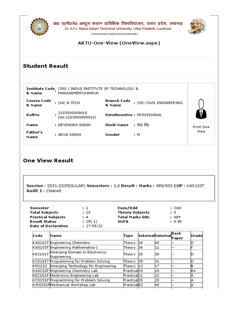 Dev 1st Sem Result Aktu | PDF | Physical Sciences | Engineering