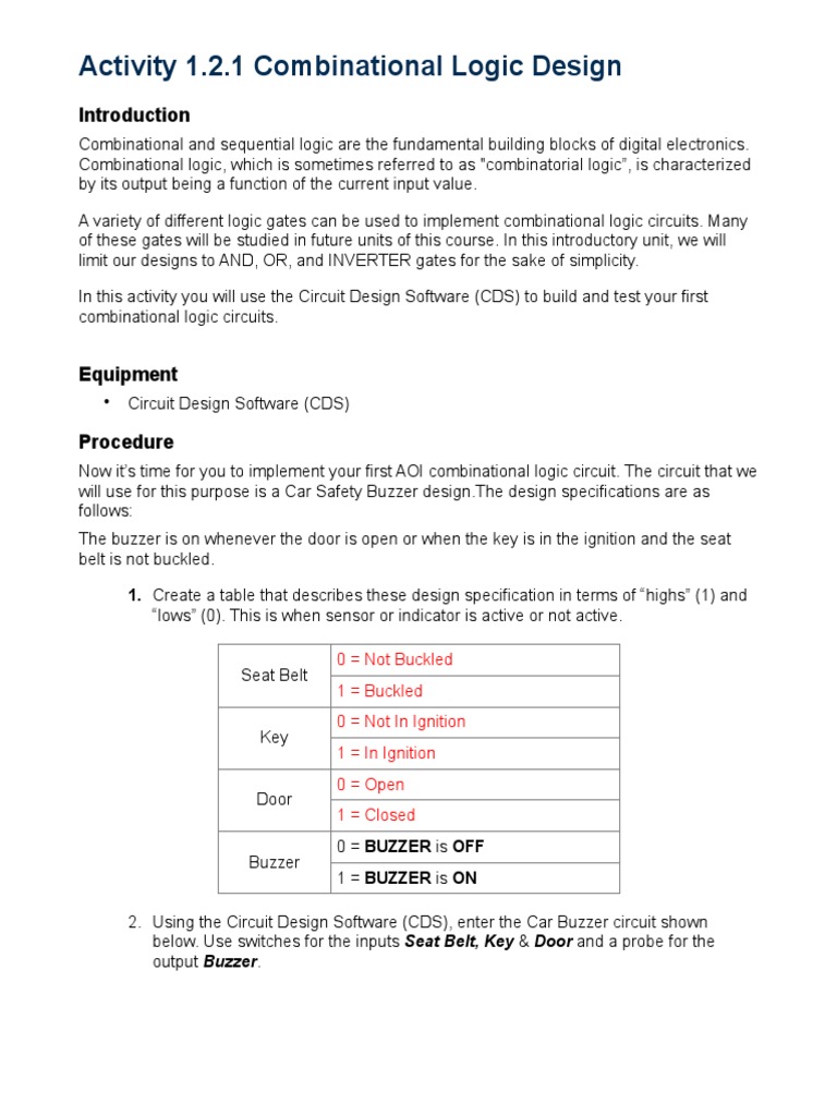 Activity 1.2.1 Combinational Logic Design AK | PDF | Logic Gate ... Activity 1.2.1 Combinational Logic Design AK | PDF | Logic Gate ...