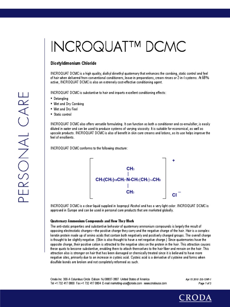 Incroquat DCMC DS-139R-1 | PDF | Chemical Compounds | Chemistry