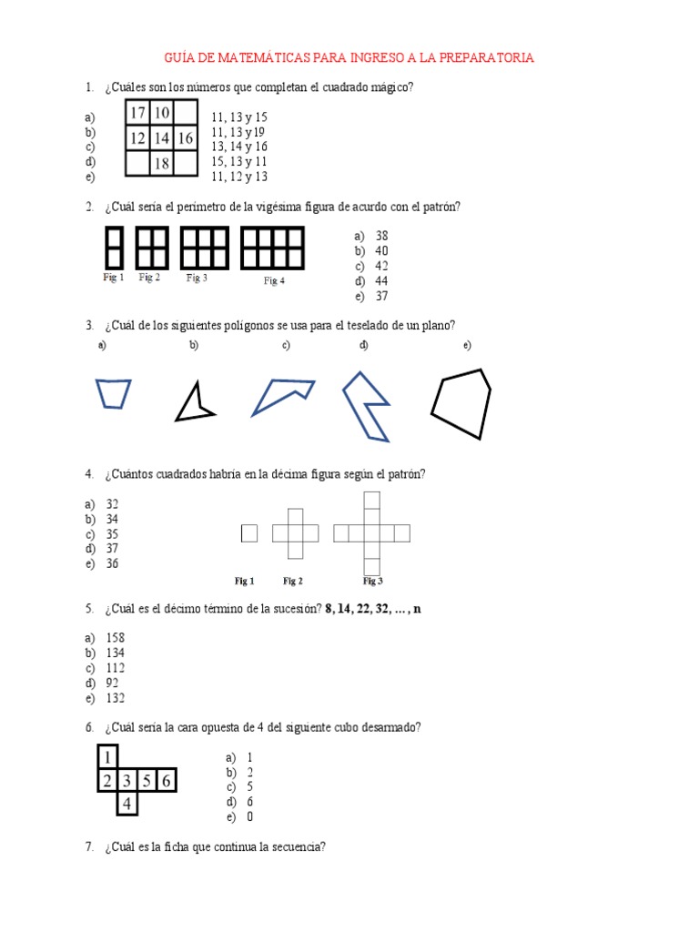 Matematicas Guia Completa Preguntas para Preparacion de Examen Preparatoria | PDF
